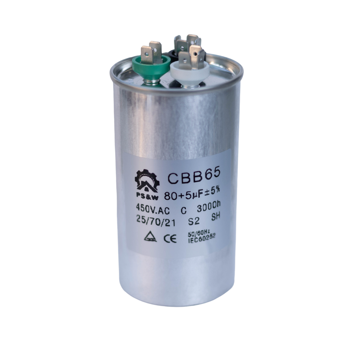 PS&W 80/5 uF 80+5 MFD 370VAC or 440VAC Dual Run Start Round A/C Capaci ...